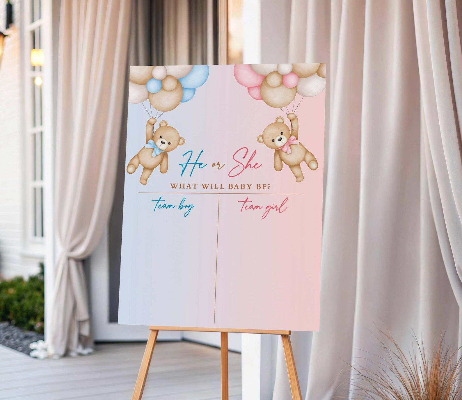He or She Voting Banner, Pink and Blue Teddy Bears Gender Reveal Party ...