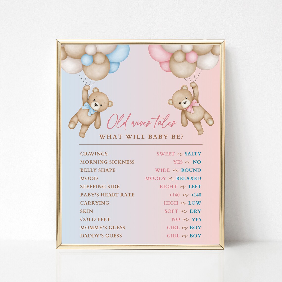 Teddy Bear Balloon Table Numbers, Gender Reveal Party Table No Editable ...