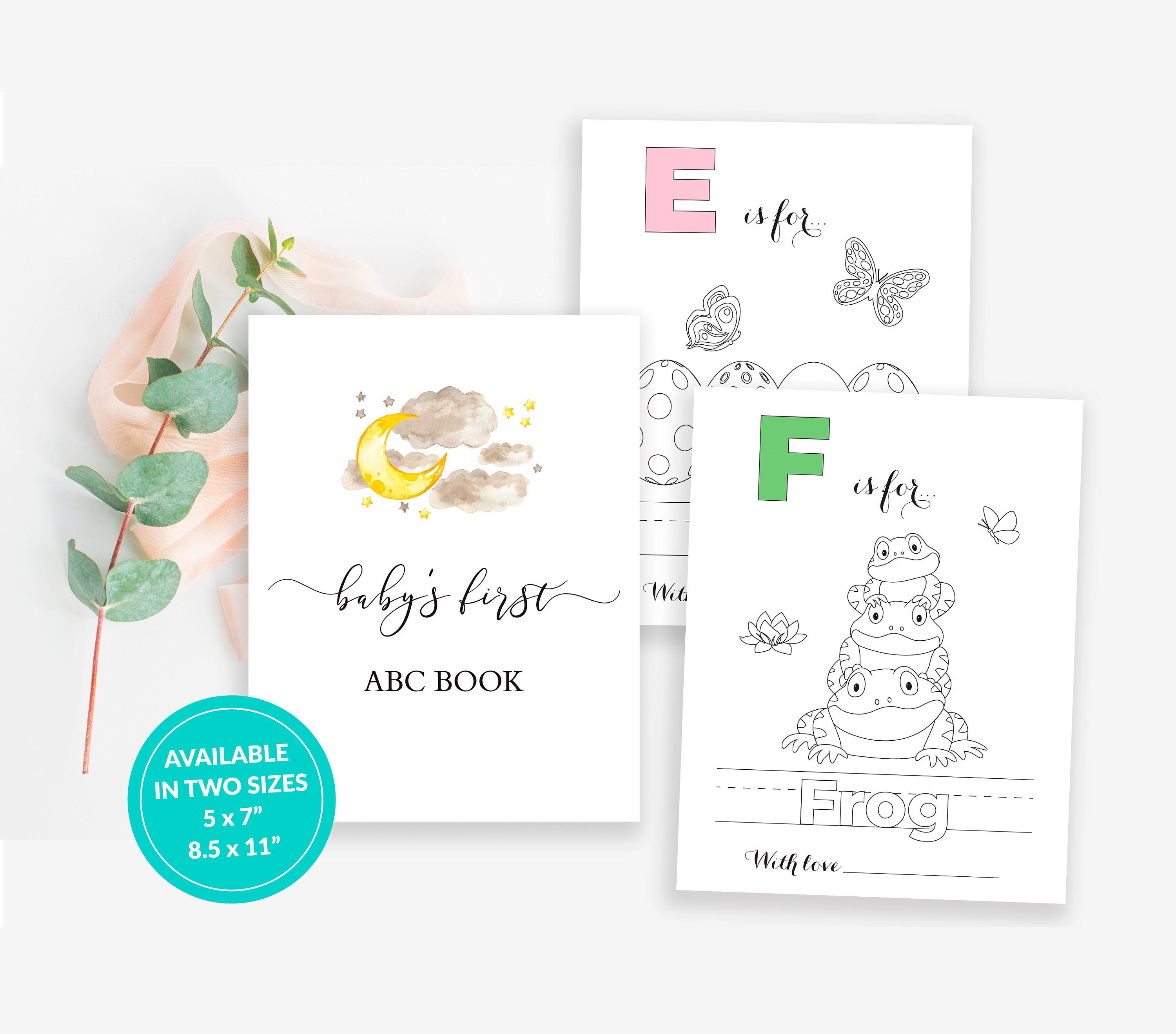ABC Book Baby Shower, Alphabet Book Baby Shower, ABC Coloring Book ...