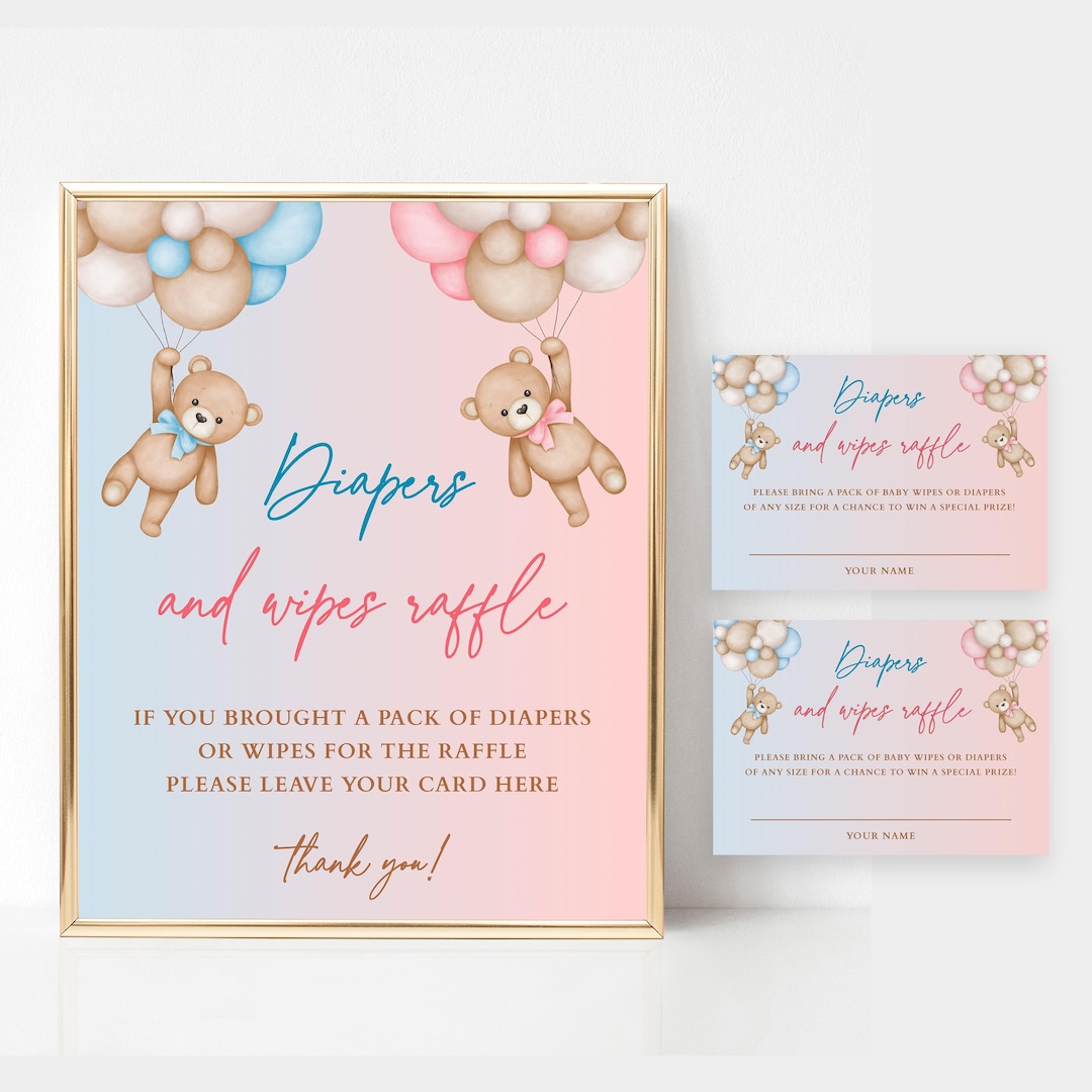 Diapers and Wipes Raffle, Teddy Bear Gender Reveal Party, Diaper Raffle ...