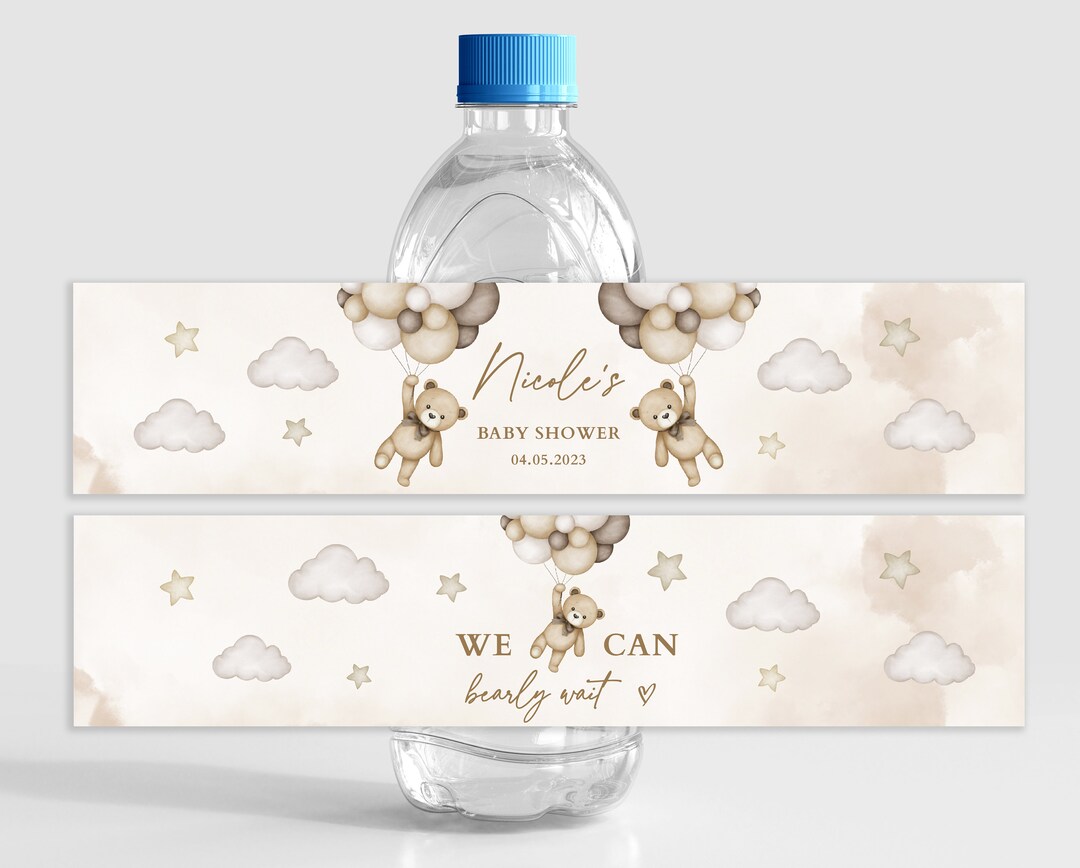 Teddy Bear Water Bottle Labels We Can Bearly Wait Bear Baby Shower Bear ...