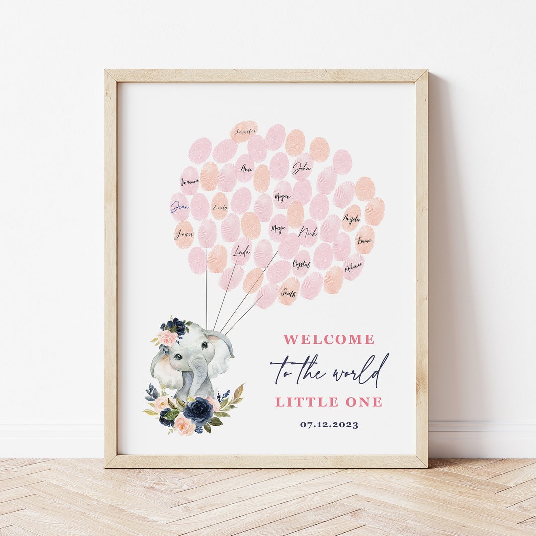 Elephant Baby Shower Fingerprint Guestbook Alternative, Elephant ...