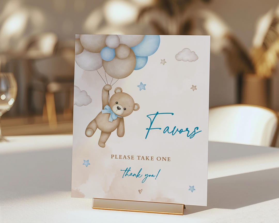 Blue Boy Teddy Bear Baby Shower Favors Sign Light Blue Bear Baby Shower ...
