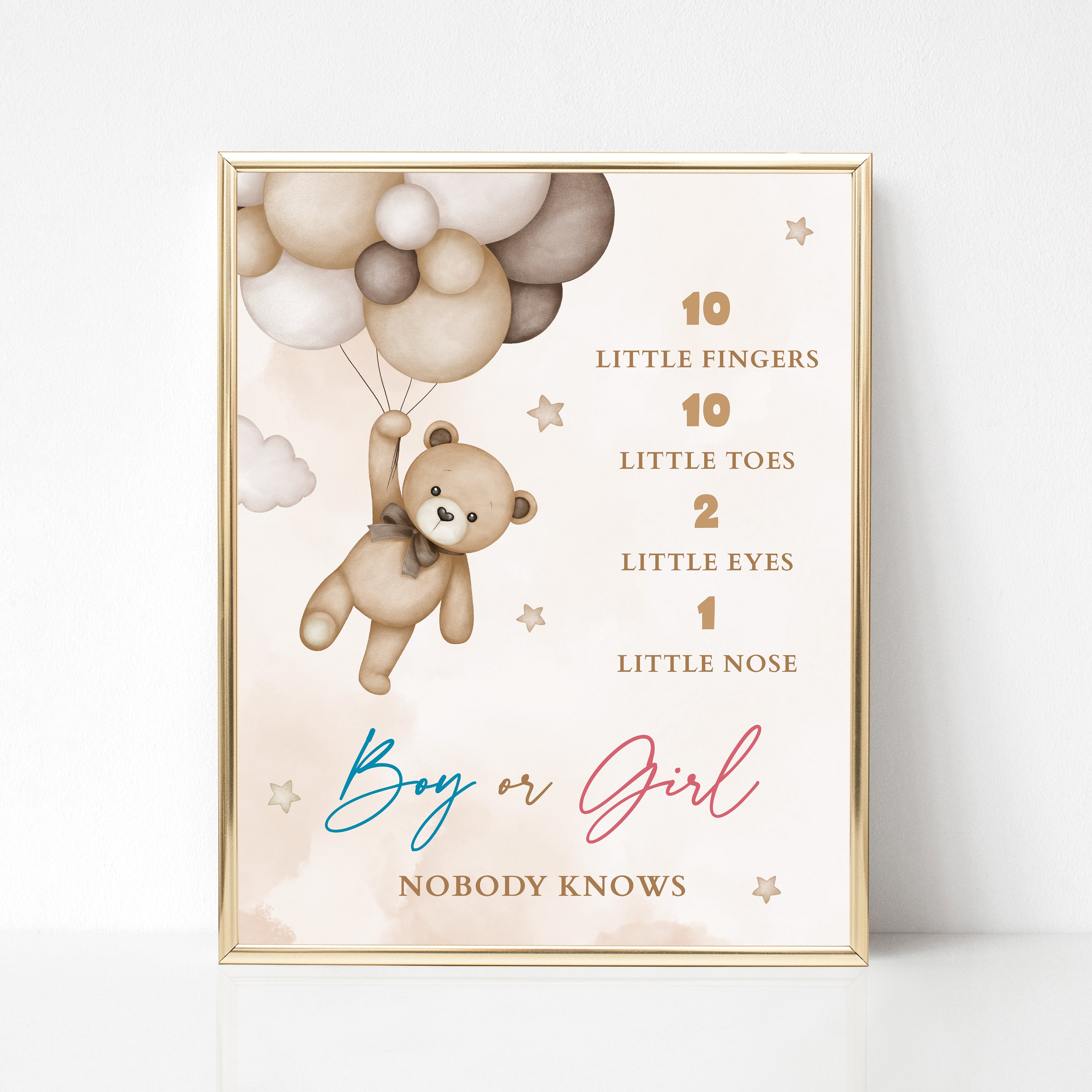 Boy or Girl Gender Reveal Maze Game Beige Teddy Bear Labyrinth Game ...