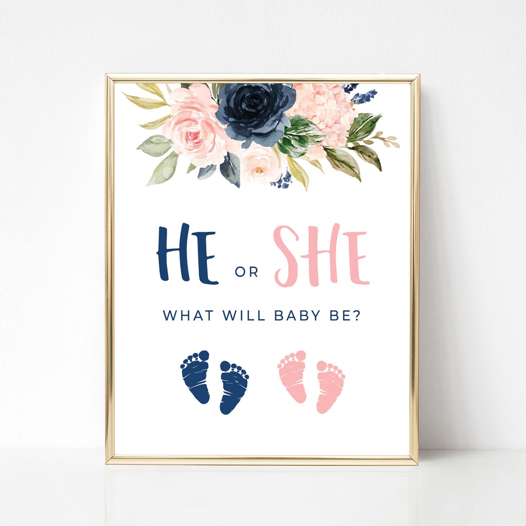 He or She What Will Baby Be Banner He or She Gender Reveal Sign Navy ...