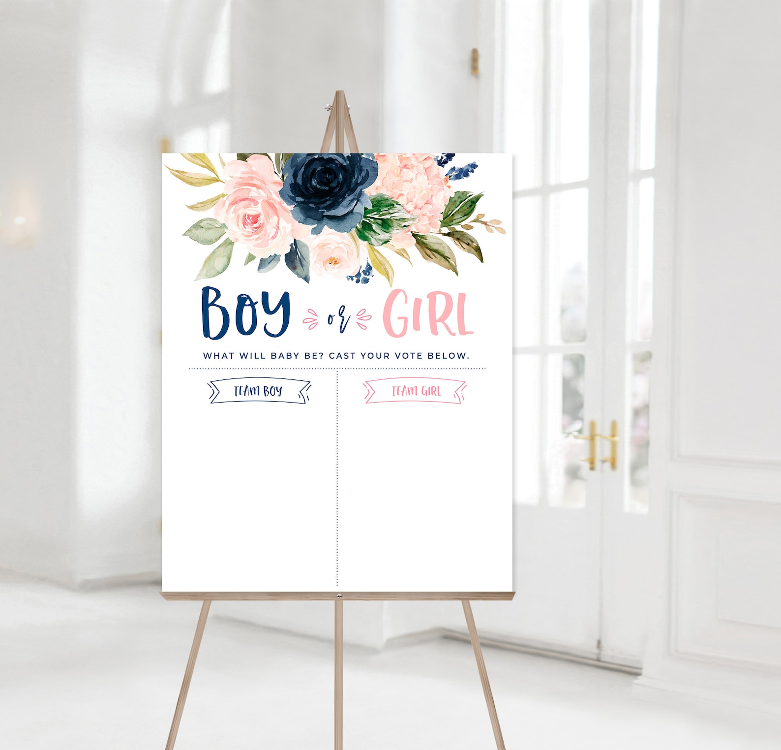 Boy or Girl Voting Card Printable, Cast Your Vote Card Navy and Blush ...