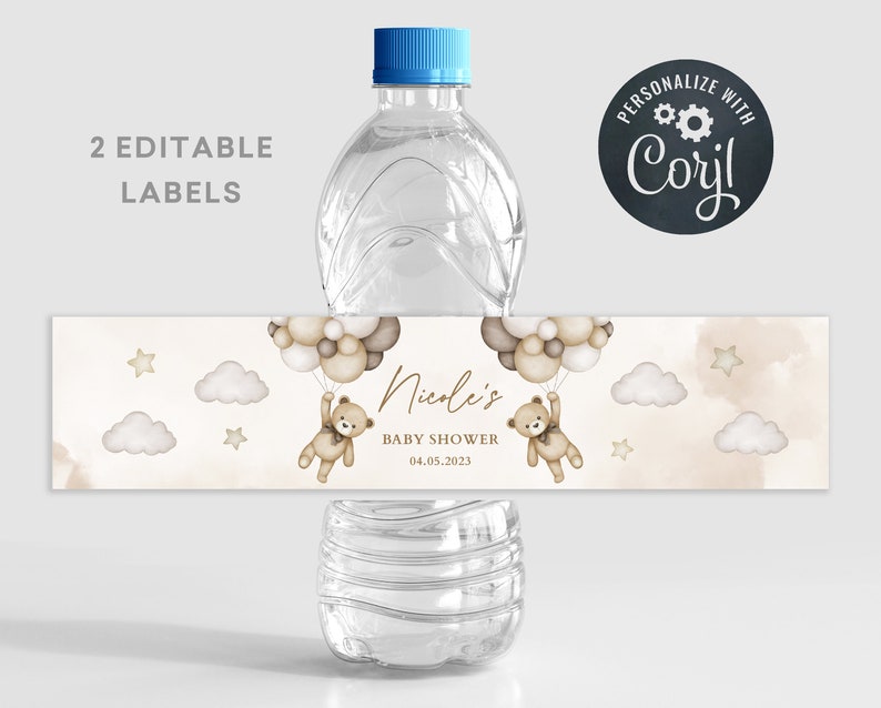 Teddy Bear Water Bottle Labels We Can Bearly Wait Bear Baby - Etsy