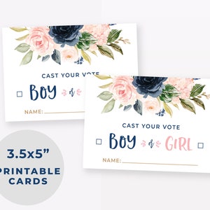 Boy or Girl Voting Card Printable, Cast Your Vote Card Navy and Blush ...