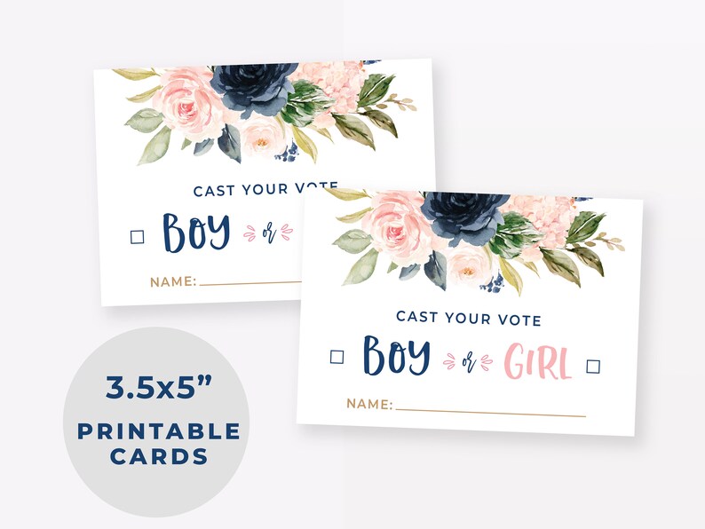 Boy or Girl Voting Card Printable, Cast Your Vote Card Navy and Blush ...