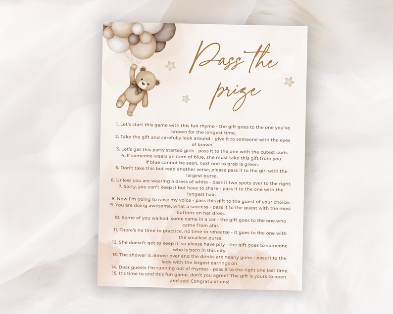 Pass the Prize Baby Shower Game Pass the Parcel Teddy Bear - Etsy