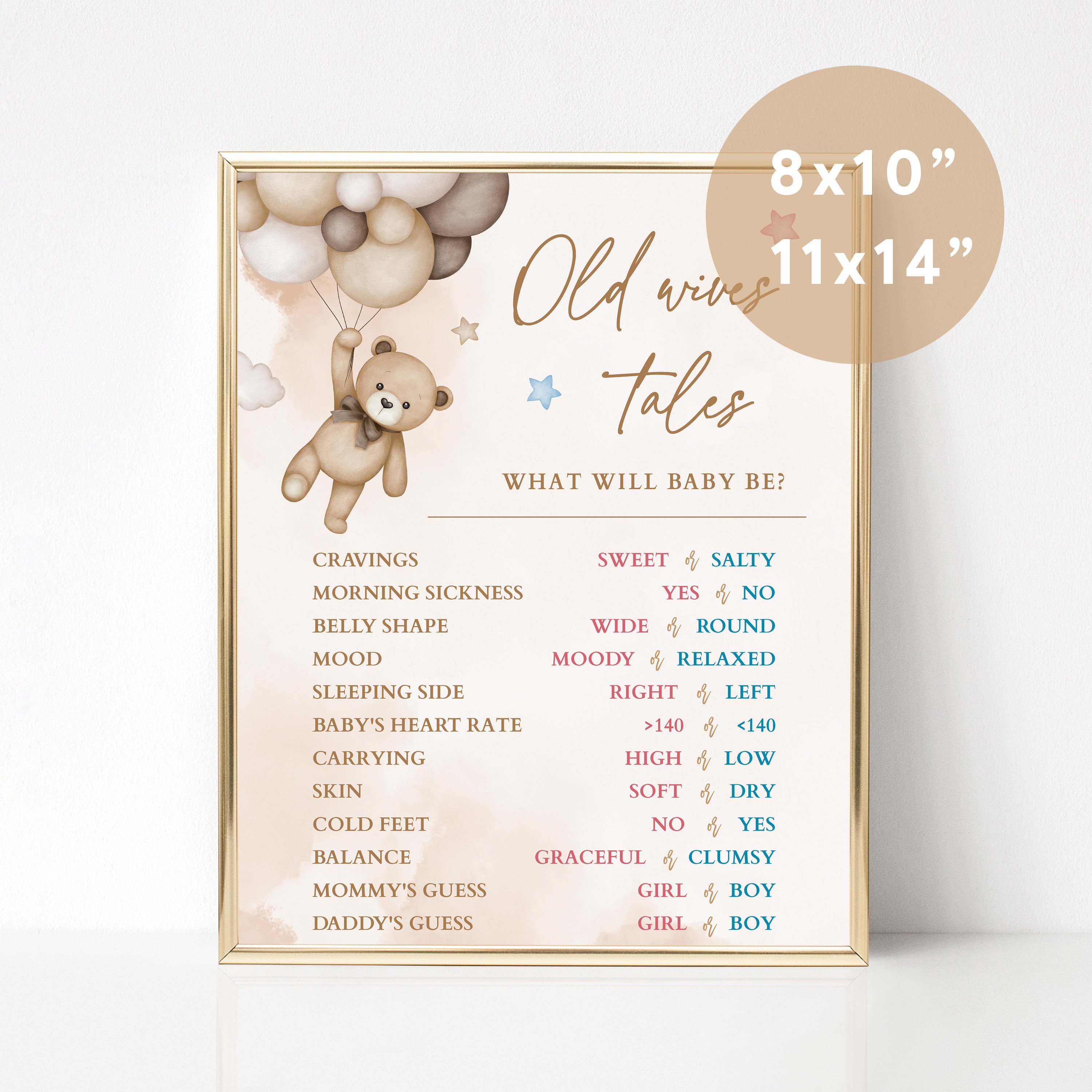 Old Wives Tales Bear Gender Reveal Sign What Will Baby Be - Etsy