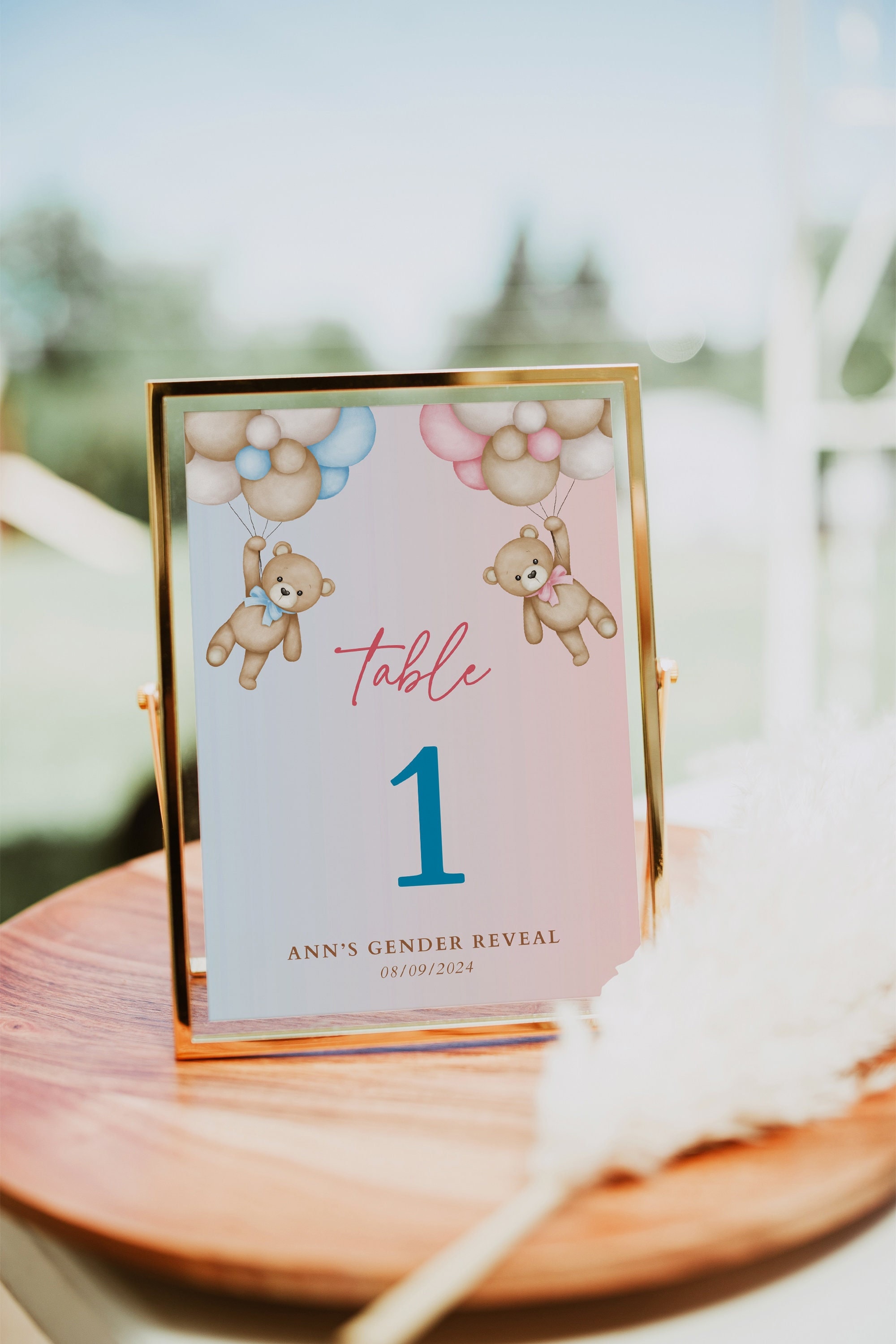 Teddy Bear Balloon Table Numbers, Gender Reveal Party Table No Editable ...