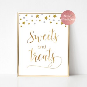 Sweets and Treats Sign, Printable Candy Bar, Baby Shower Sweet Bar Sign ...