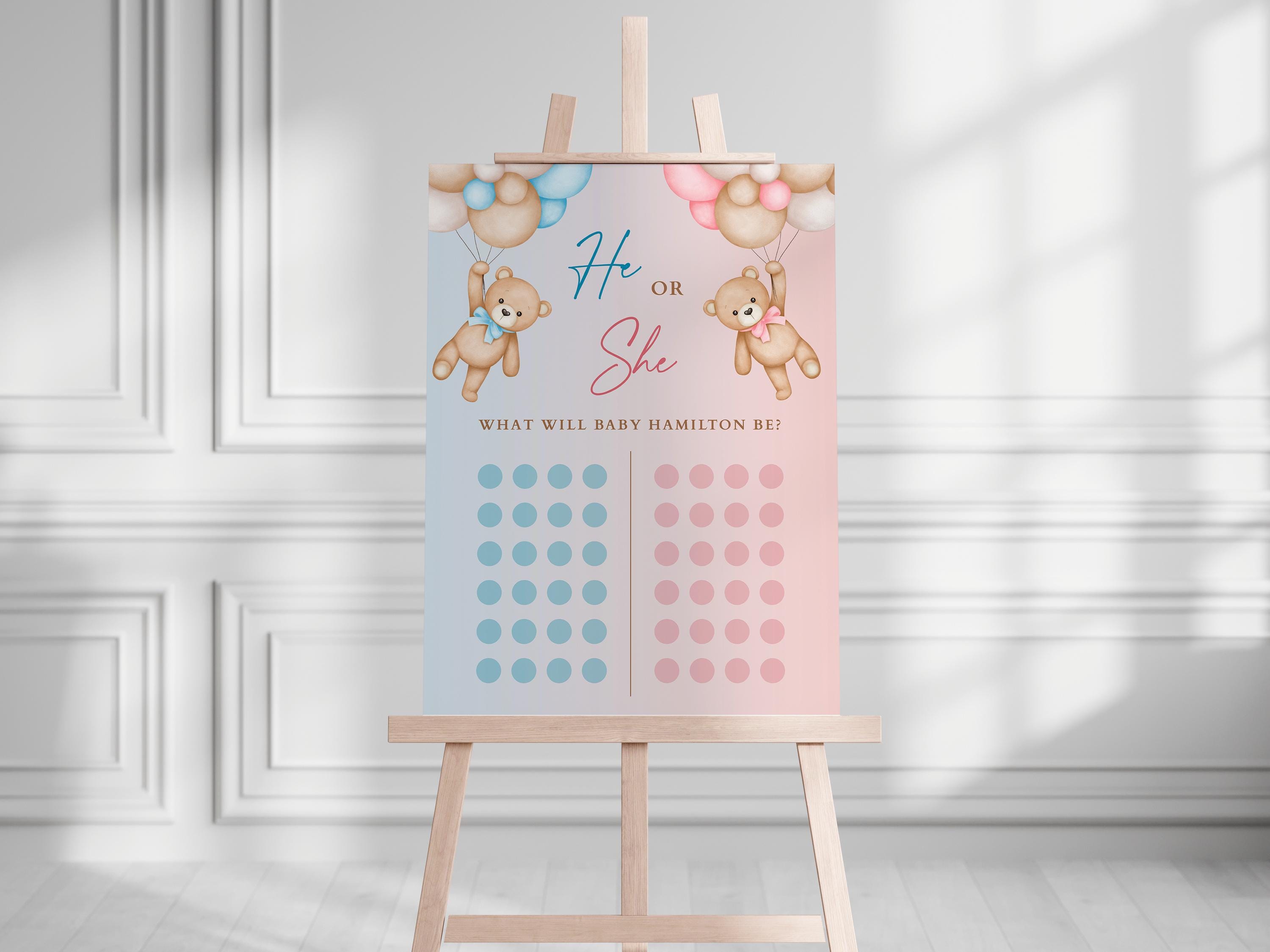 He or She Voting Banner, Pink and Blue Teddy Bears Gender Reveal Party ...