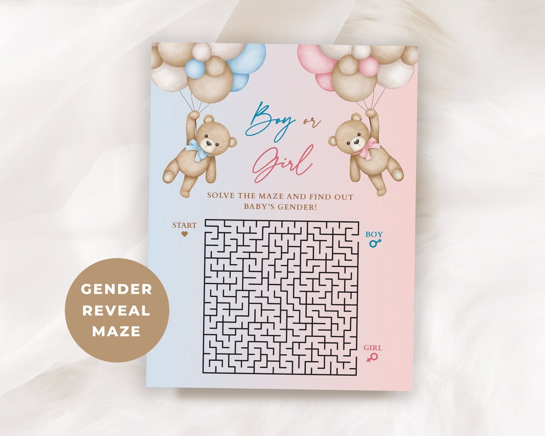 Teddy Bear Boy or Girl Gender Reveal Labyrinth Game Maze Game - Etsy
