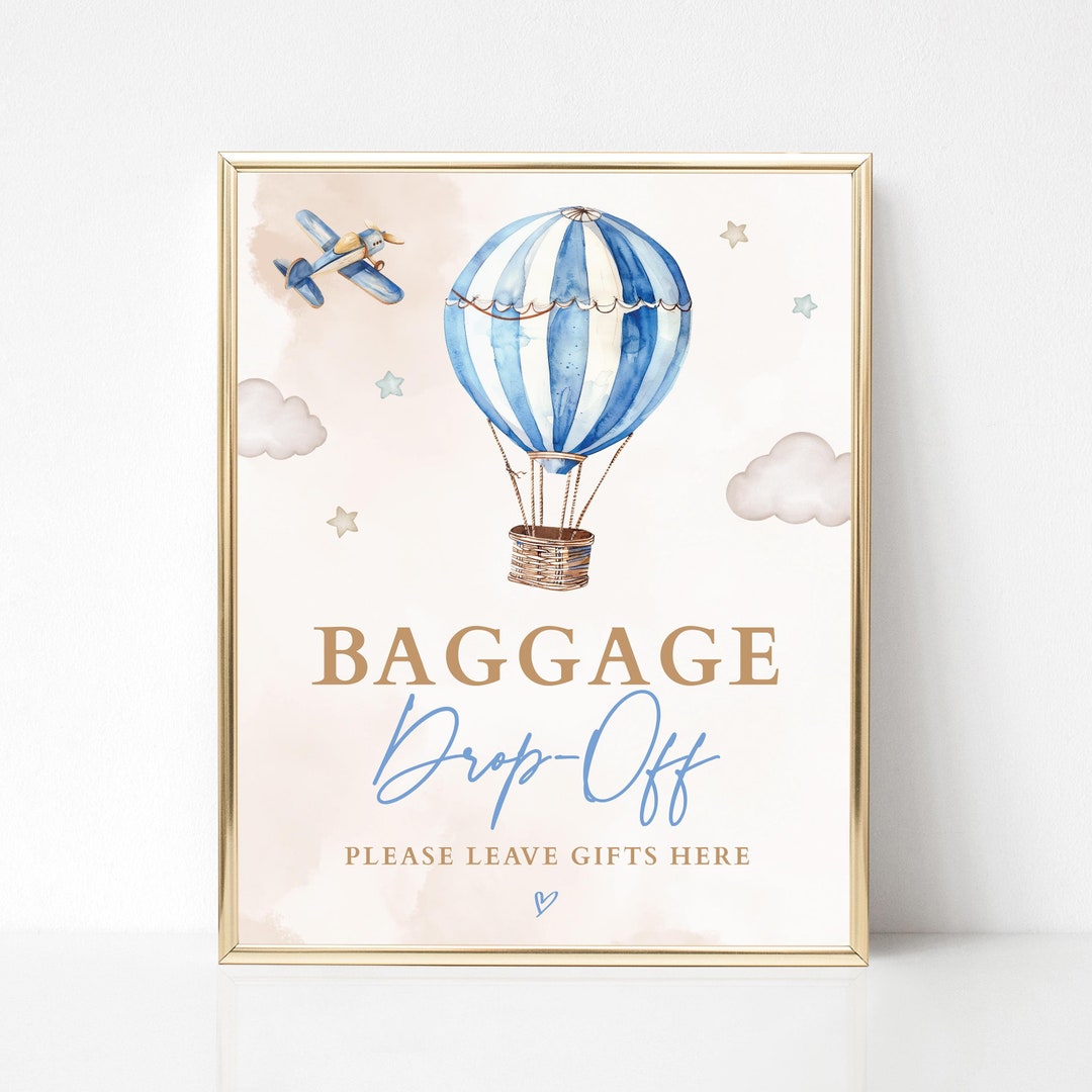 Bagagge Drop-off Gifts Baby Shower Sign, Travel Baby Shower, Hot Air ...
