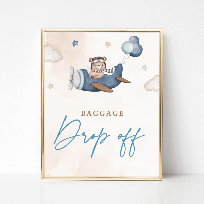 Baggage Drop off Sign, Travel Baby Shower Coat Check Sign, Airplane ...