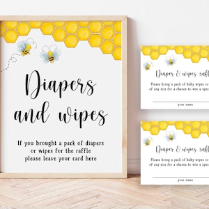 Diaper and Wipes Raffle Sign and Tickets, Bee Baby Shower Theme Diaper ...