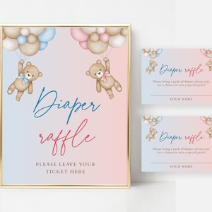 Teddy Bear Balloon Table Numbers, Gender Reveal Party Table No Editable ...