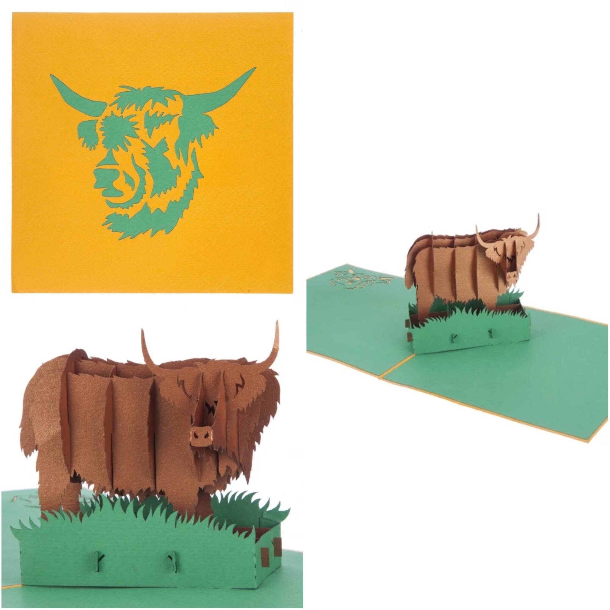Highland Cow Pop up Greeting Card Luxury Card Farming - Etsy