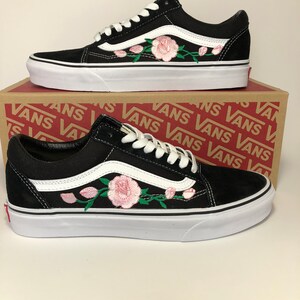 Vans Old Skool Red Roses Embroidered Patches Remix Line Custom ...