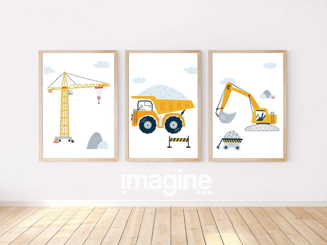 Excavator Truck Construction Site Posters for Baby Children's Room ...