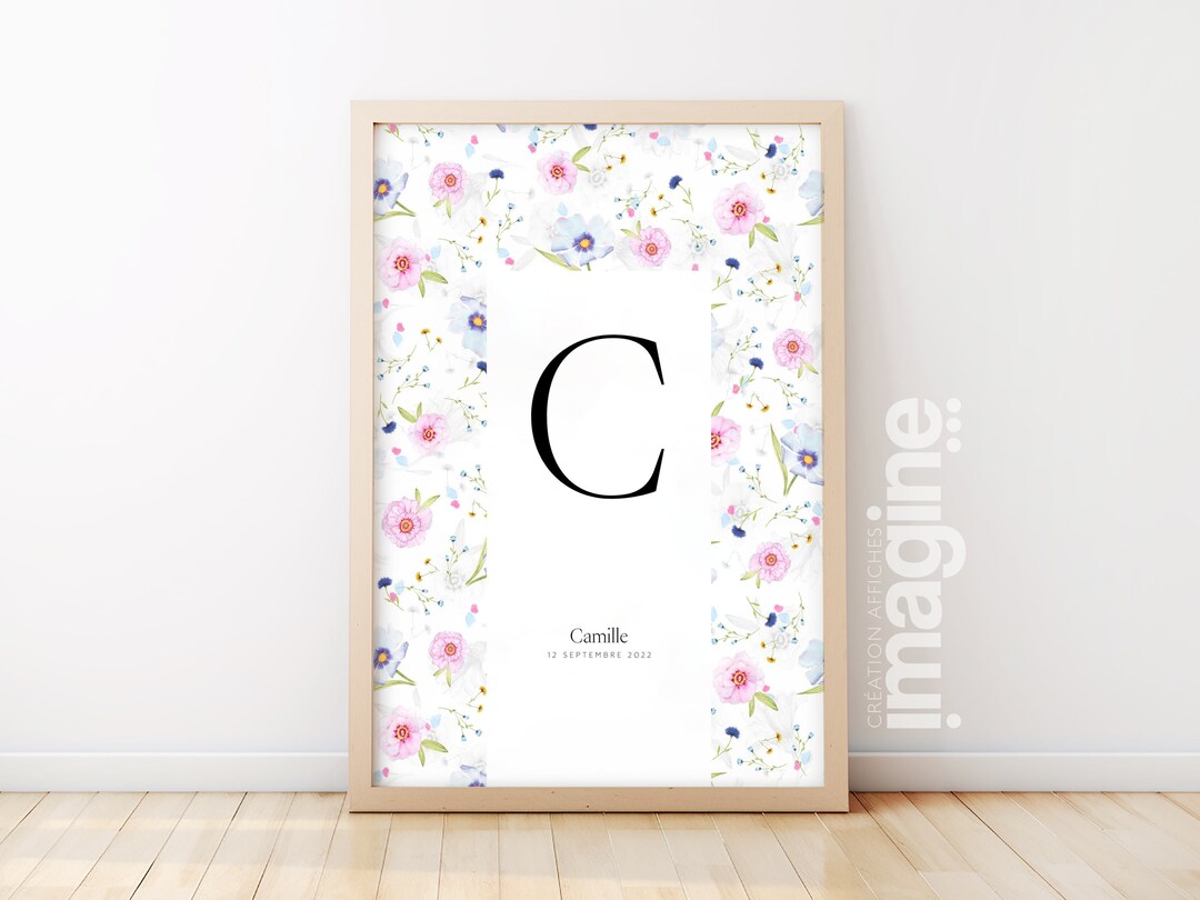 Customizable First Name Letter Poster Birth, Birthday Flower Pattern - Etsy