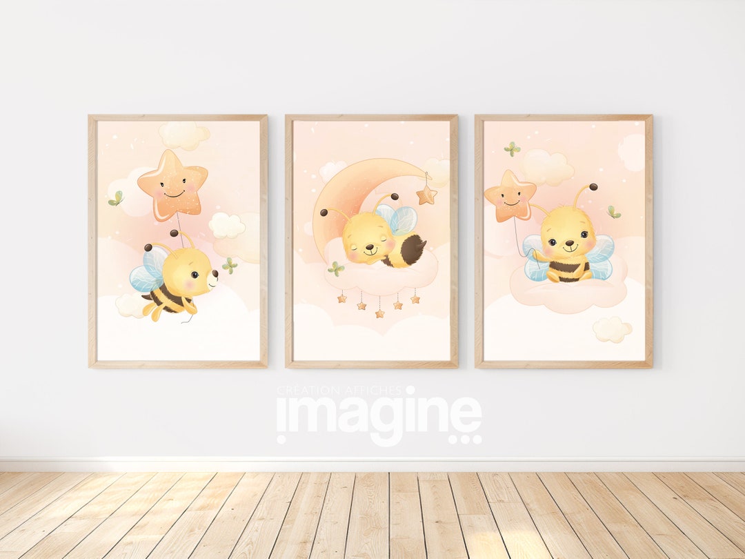 Set of Cute Bee Posters for a Child's Room, Ideal as a Gift for a Birth ...