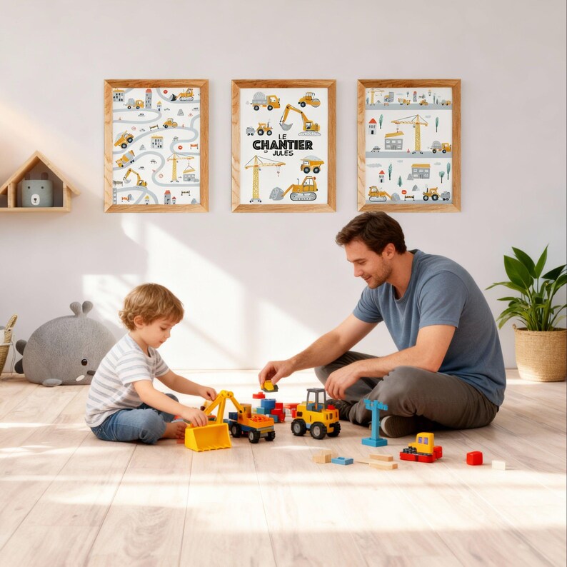 Set of 3 Personalized Construction Site Posters - Construction Vehicle ...