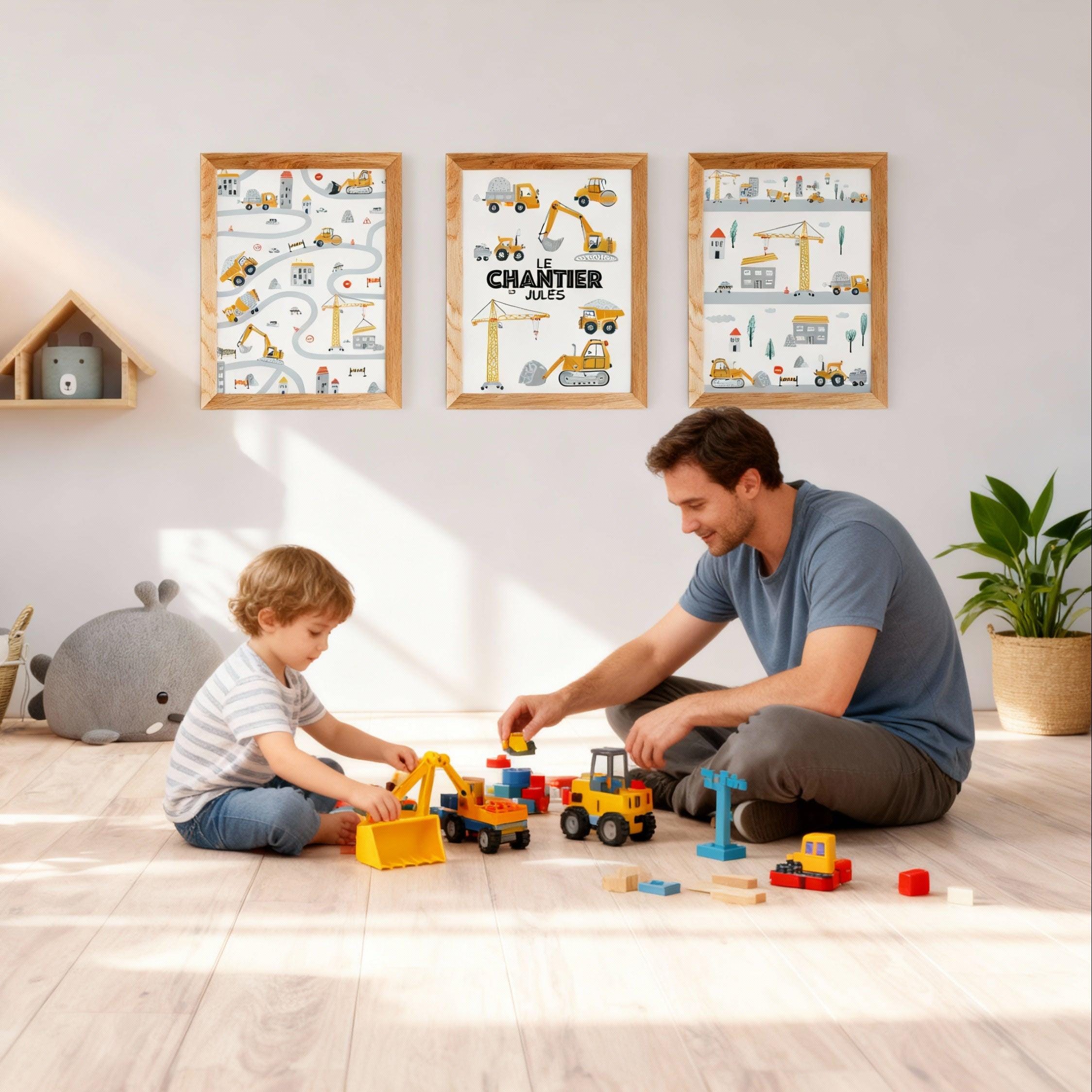 Set of 3 Personalized Construction Site Posters - Construction Vehicle ...