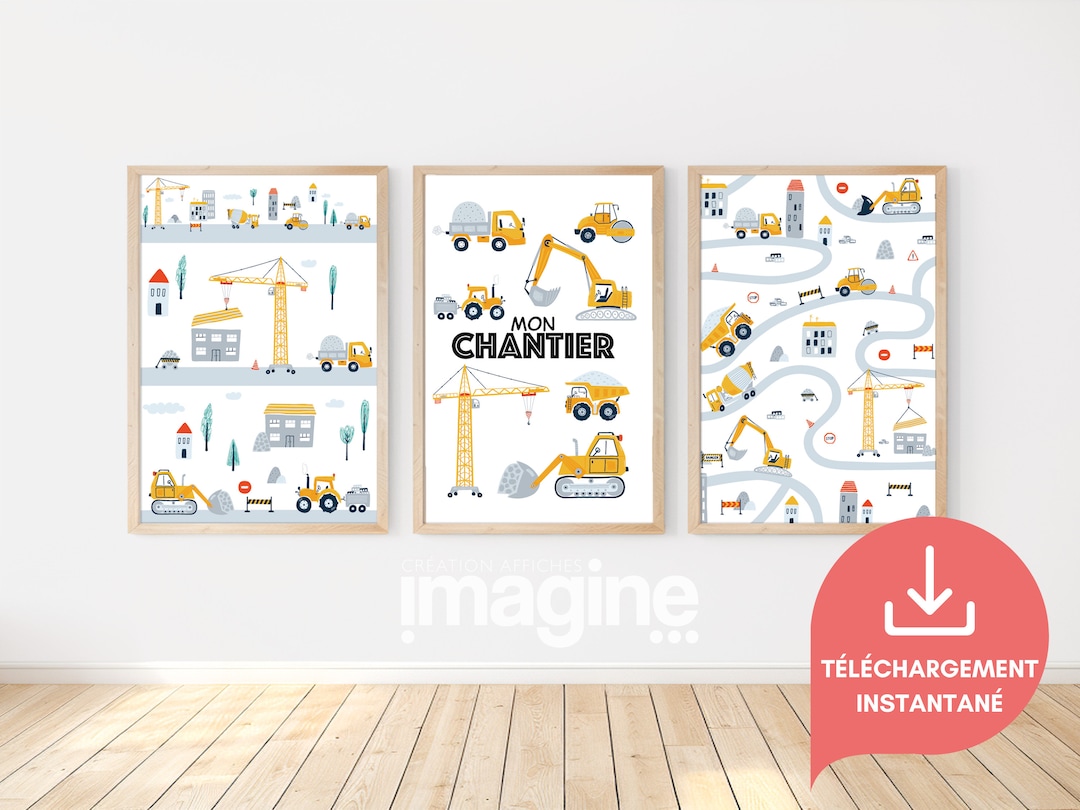 Set of 3 Construction Printable Posters - Fun Wall Decor for Kids ...