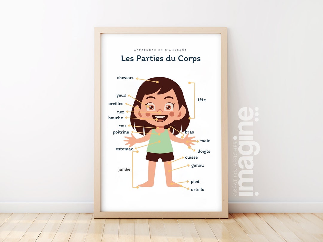 Affiche Les Parties du Corps fille nez bouche pour chambre enfant école ...