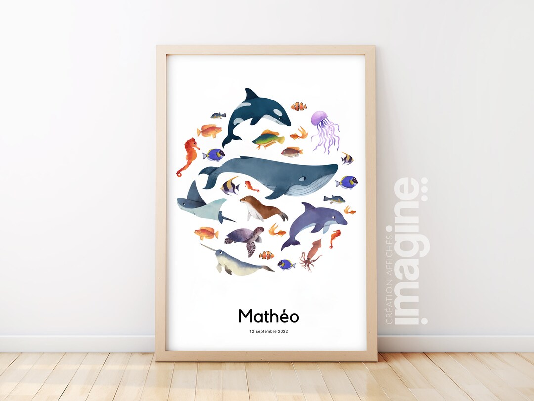 Display Sea Animals With Customizable Text for Birth Announcement or ...