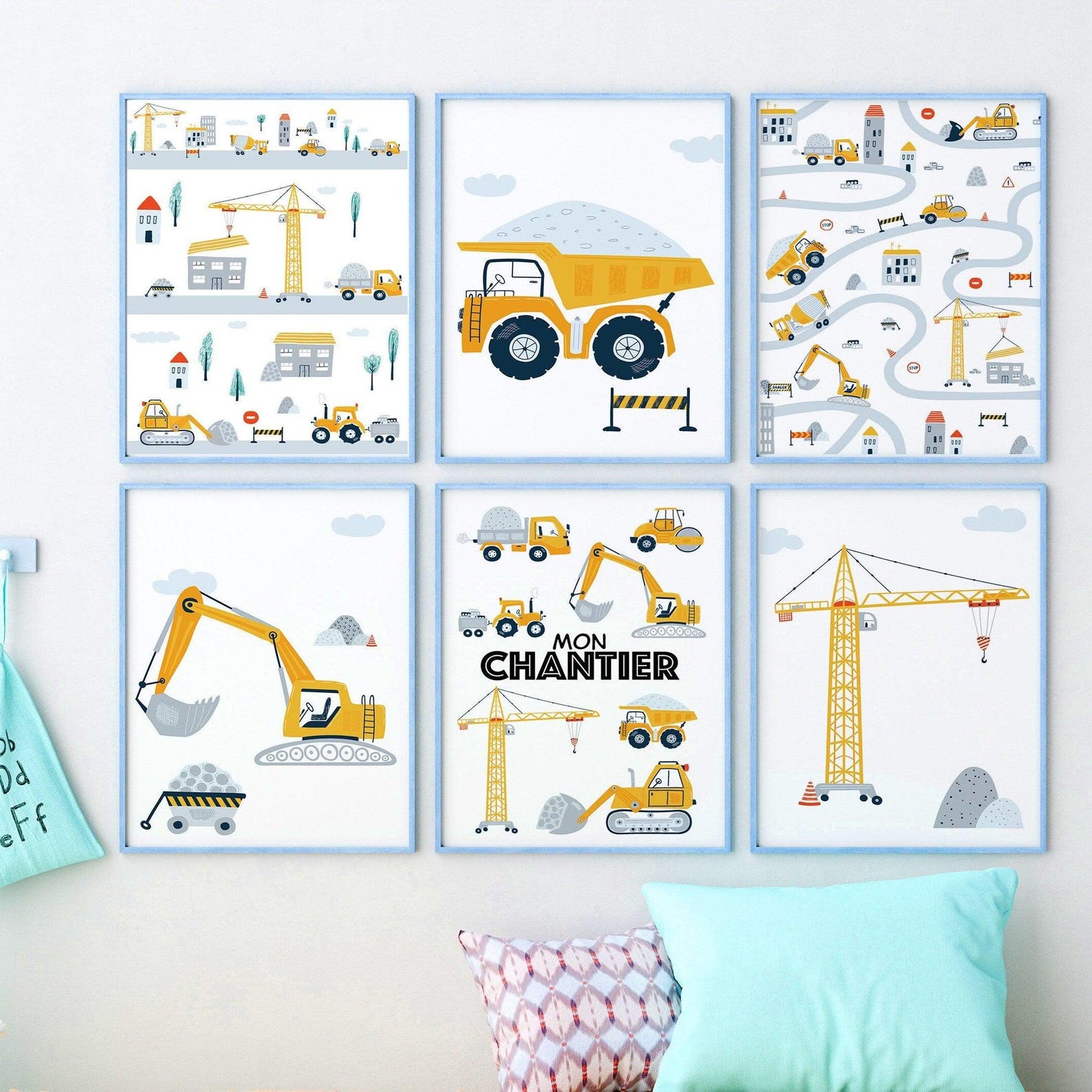 Set of 3 Personalized Construction Site Posters - Construction Vehicle ...