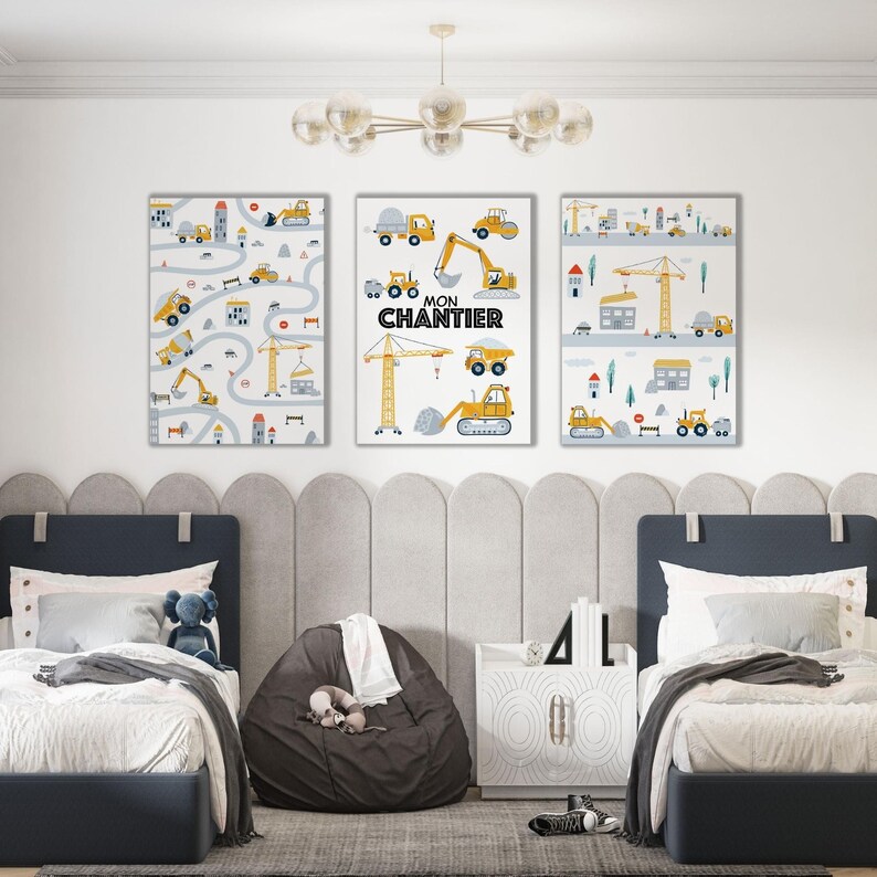3 Excavator Truck Construction Site Posters for Children's or Baby's ...