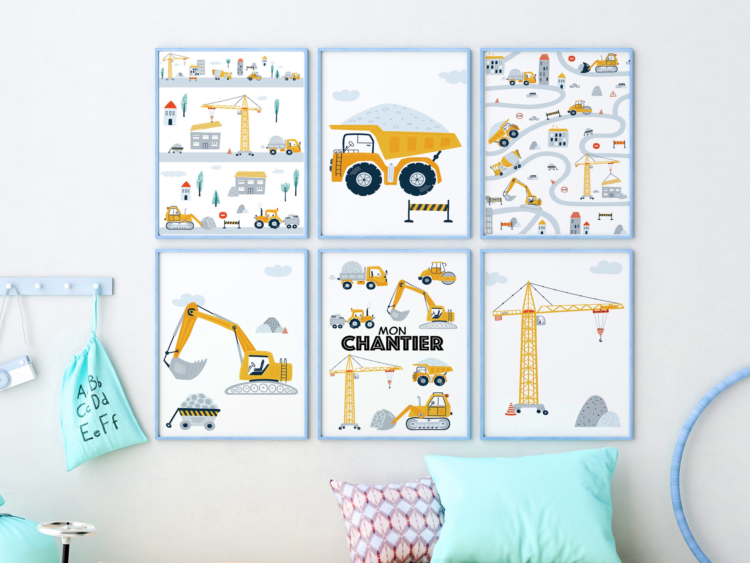 3 Excavator Truck Construction Site Posters for Children's or Baby's ...