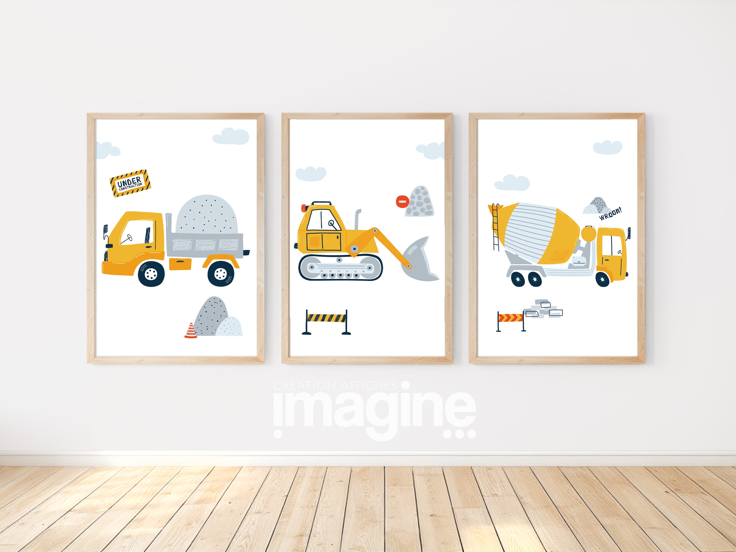 3 Posters for Children Construction Site Excavator Dump Truck Mixer ...