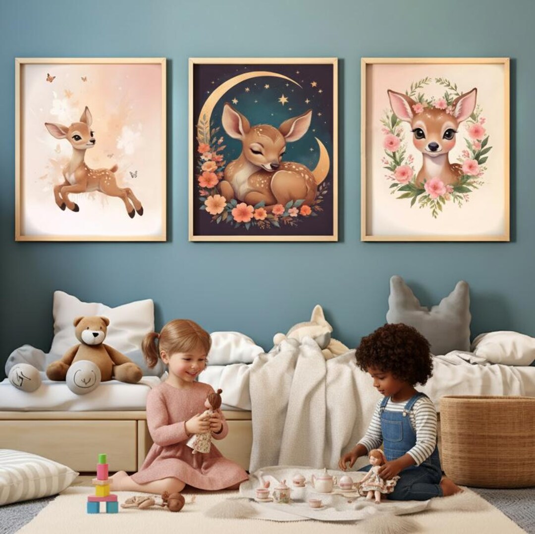 Trio of "enchanted Fawn" Posters for a Child's or Baby's Room in a Girl ...