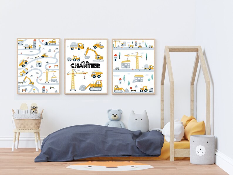 3 Excavator Truck Construction Site Posters for Children's or Baby's ...