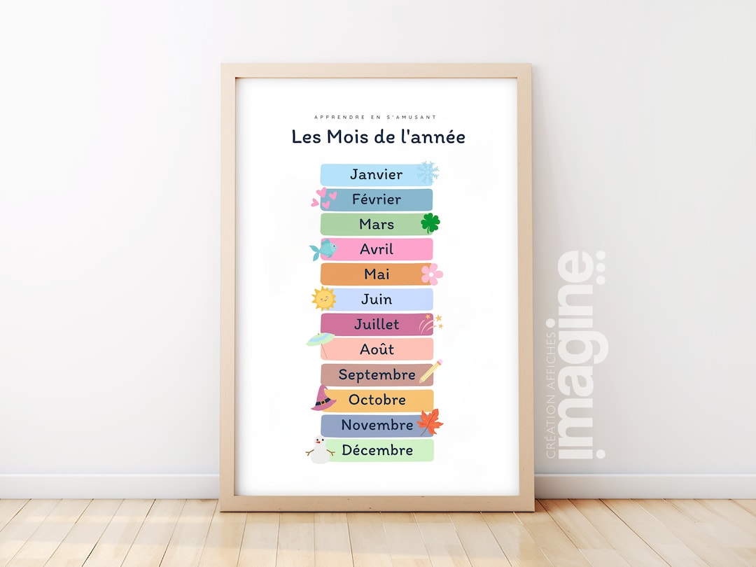 Affiche Les Mois De L'année - Janvier Février Mars Avril - Enfant école ...