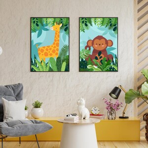 4 Jungle Animal Baby Posters: Lion, Elephant, Giraffe, Monkey - Safari ...
