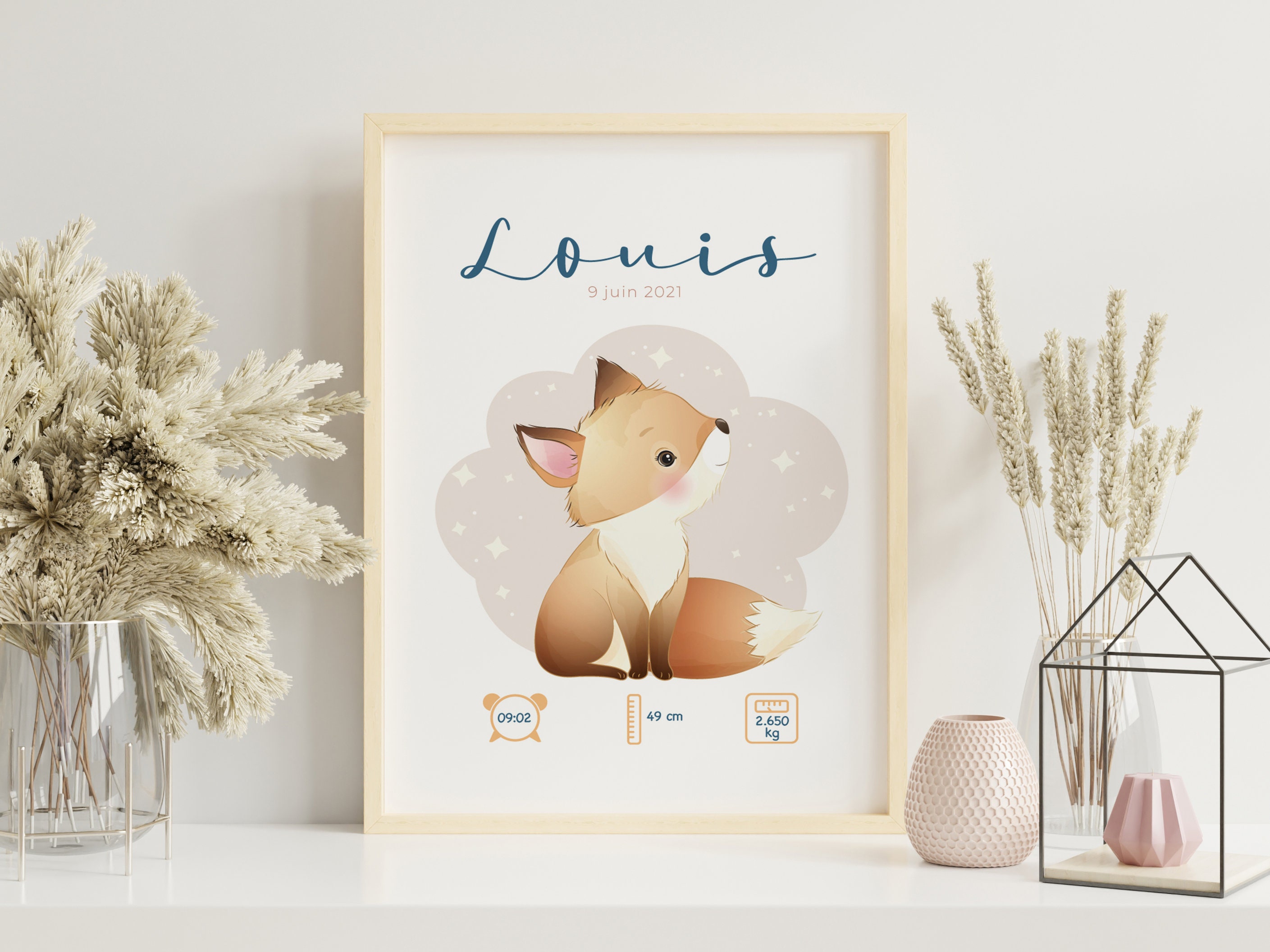 Personalized Birth Poster "fox" - Baby Souvenir Poster - First Name ...