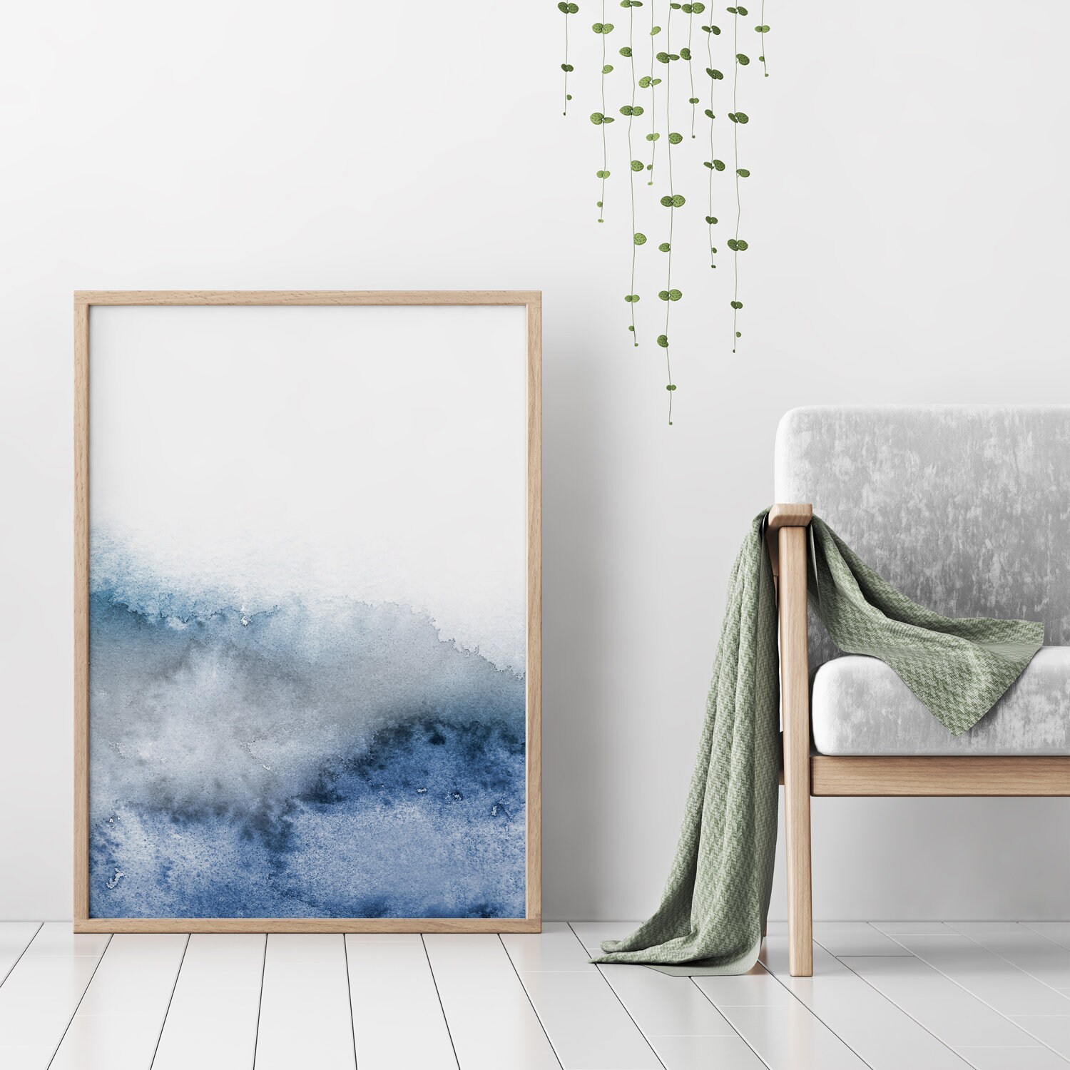 Set of 3 Blue Gray Abstract Wall Art, 3 Piece Modern Blue Grey ...