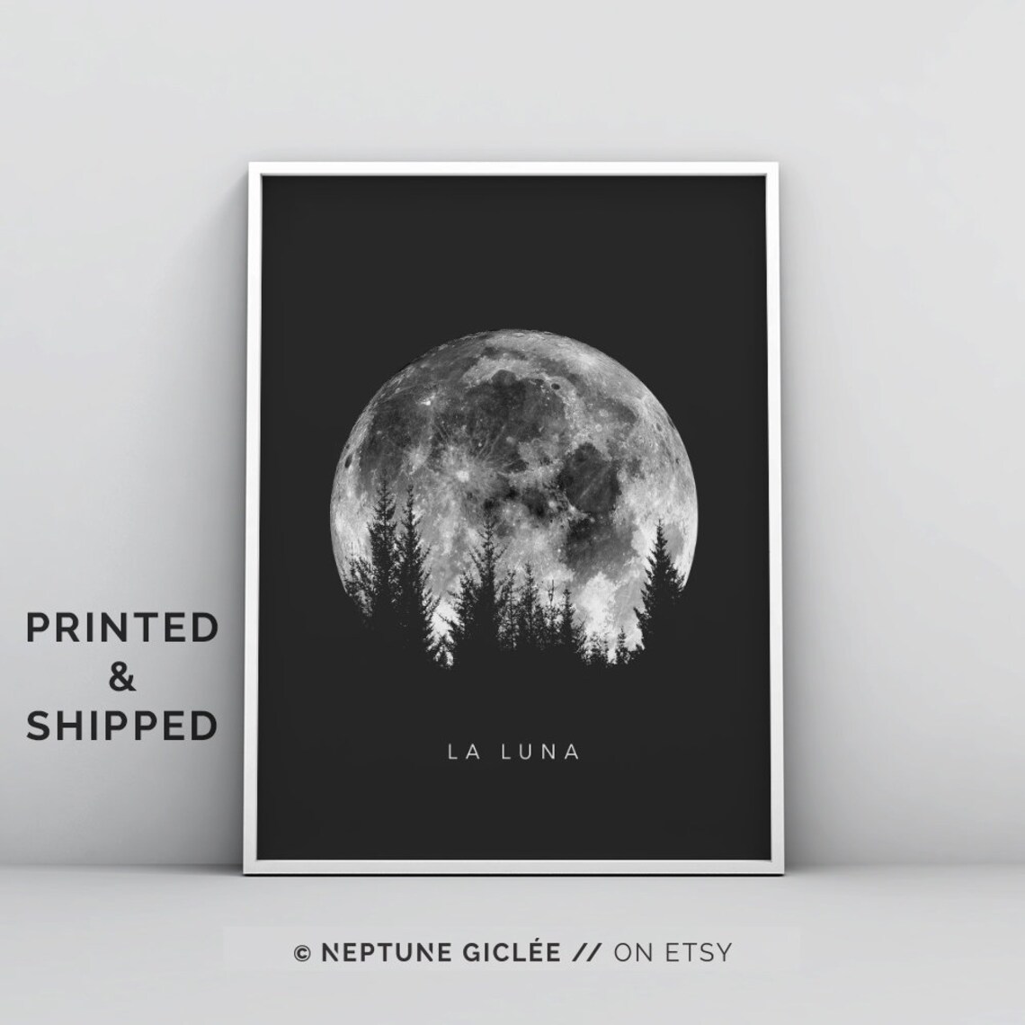 La Luna Moon Poster, Lunar Moon Print, Full Moon Poster Art, Black and ...