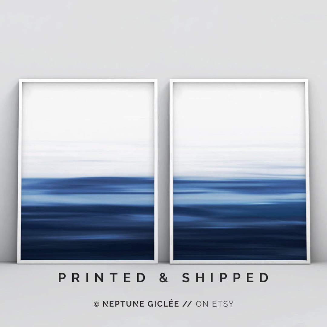 Set of 2 Ocean Painting Wall Art, Navy Blue Wall Art, Seascape Poster ...