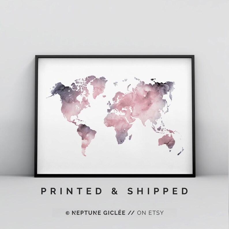 Pink Blush World Map Wall Art, Pink Map Print Poster, Abstract World ...