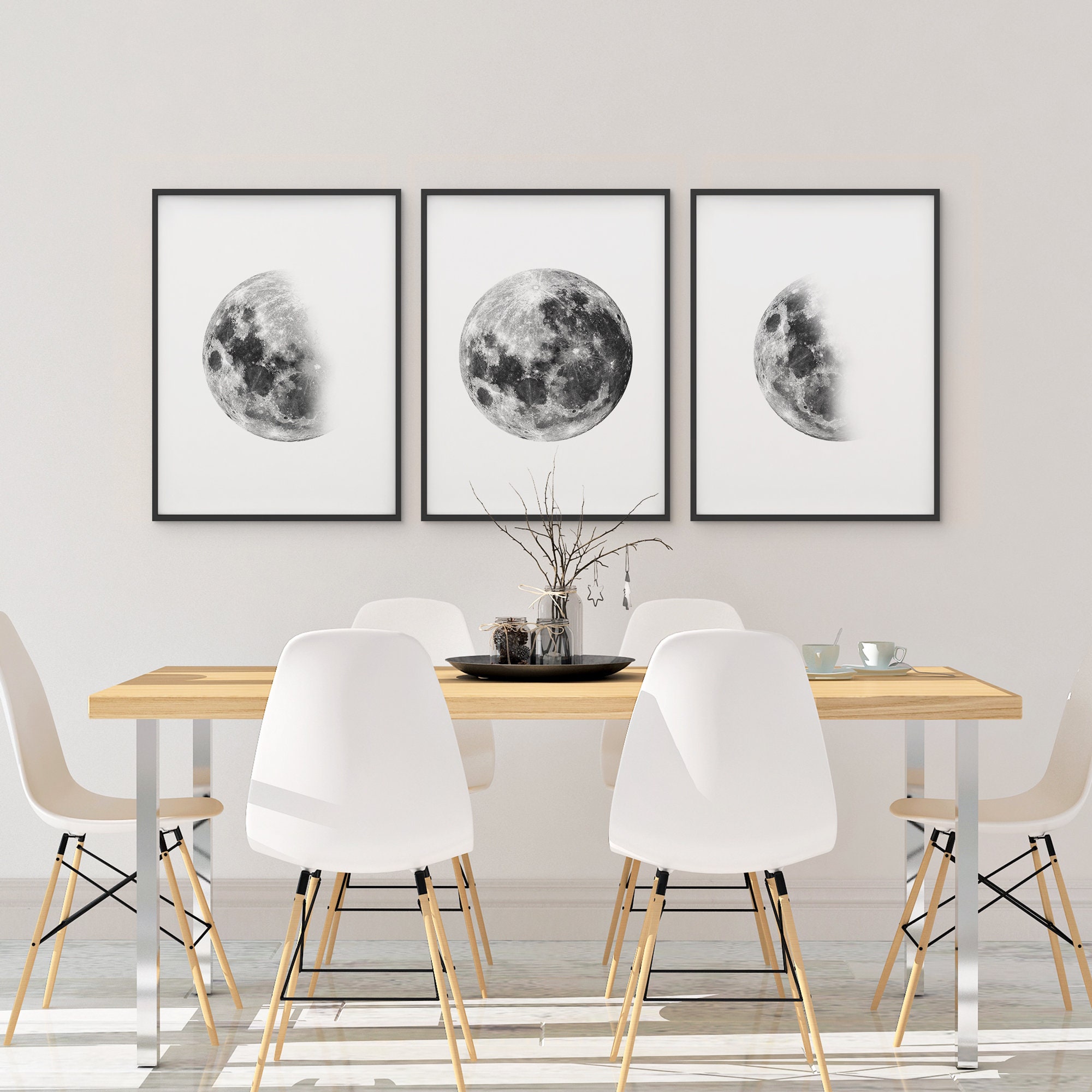 Set of 3 Piece Moon Prints Minimalistic Moon Art Black and - Etsy