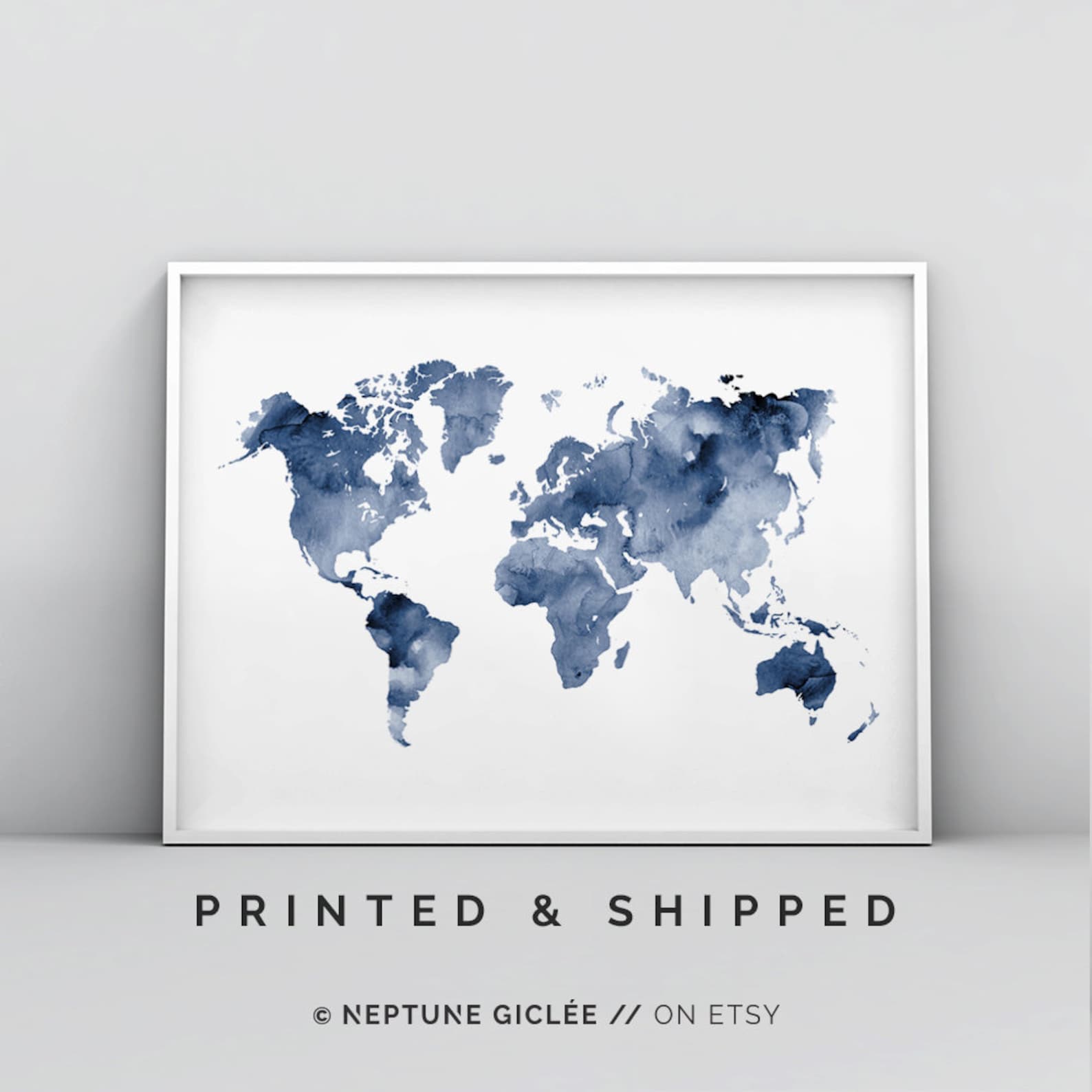 Blue World Map Print Abstract World Map Wall Art Blue World | Etsy