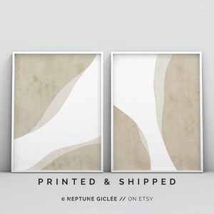 Set of 2 Piece Mid Century Abstract Beige Pastel Nude Geometric Shape ...