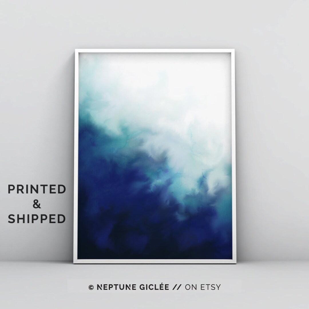 Modern Blue Poster, Dark Blue Abstract Print, Navy Blue Watercolour ...